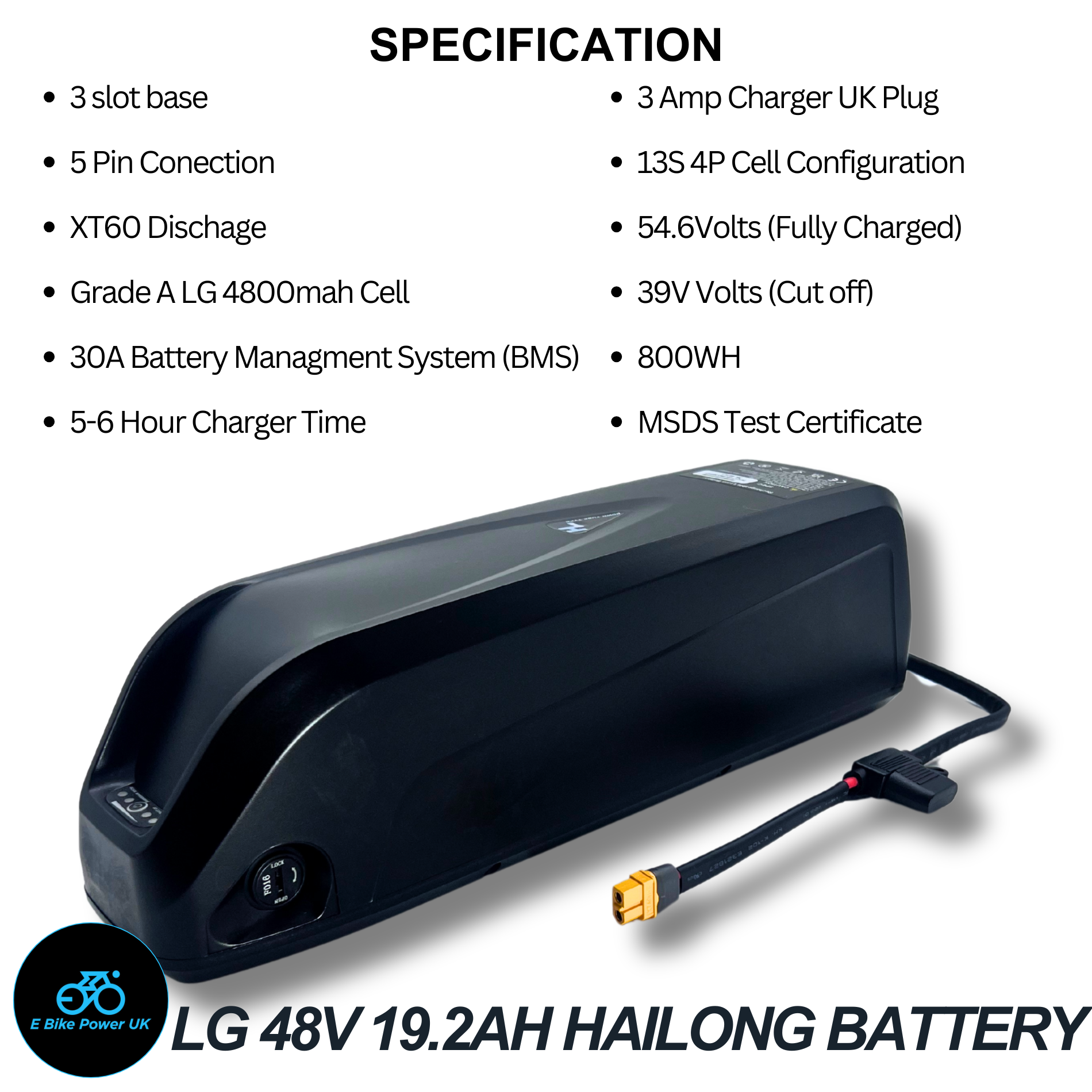 LG 48V 19.2ah Hailong Ebike Battery 3 Slot Base 30A BMS Electric ...
